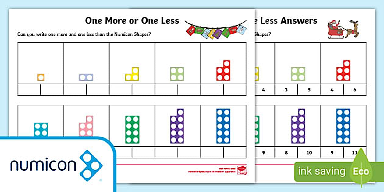 One More One Less Christmas-Themed Numicon Activity Sheets